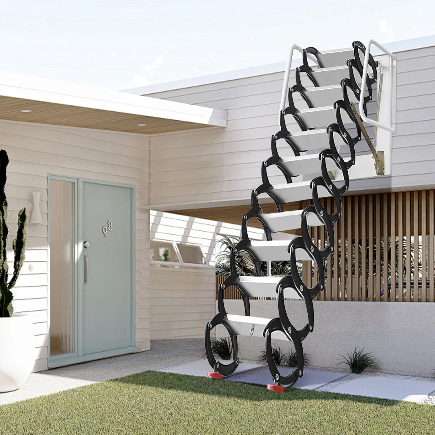 Simin Pull Down Attic Ladder 12 Steps, 10FT Retractable, Al-Mg Alloy ...