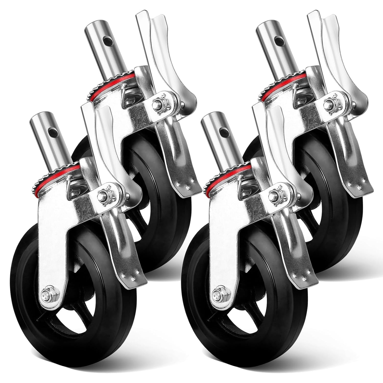 Set of 4 - 8 Inch Rubber Swivel Scaffold Caster Wheels, Heavy Duty 360 ...