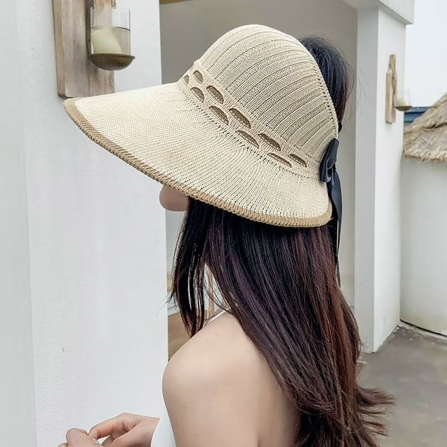 Simin Sun Hat, Wave Brimmed Empty Top Hat for Female Outdoor Sun Hat ...