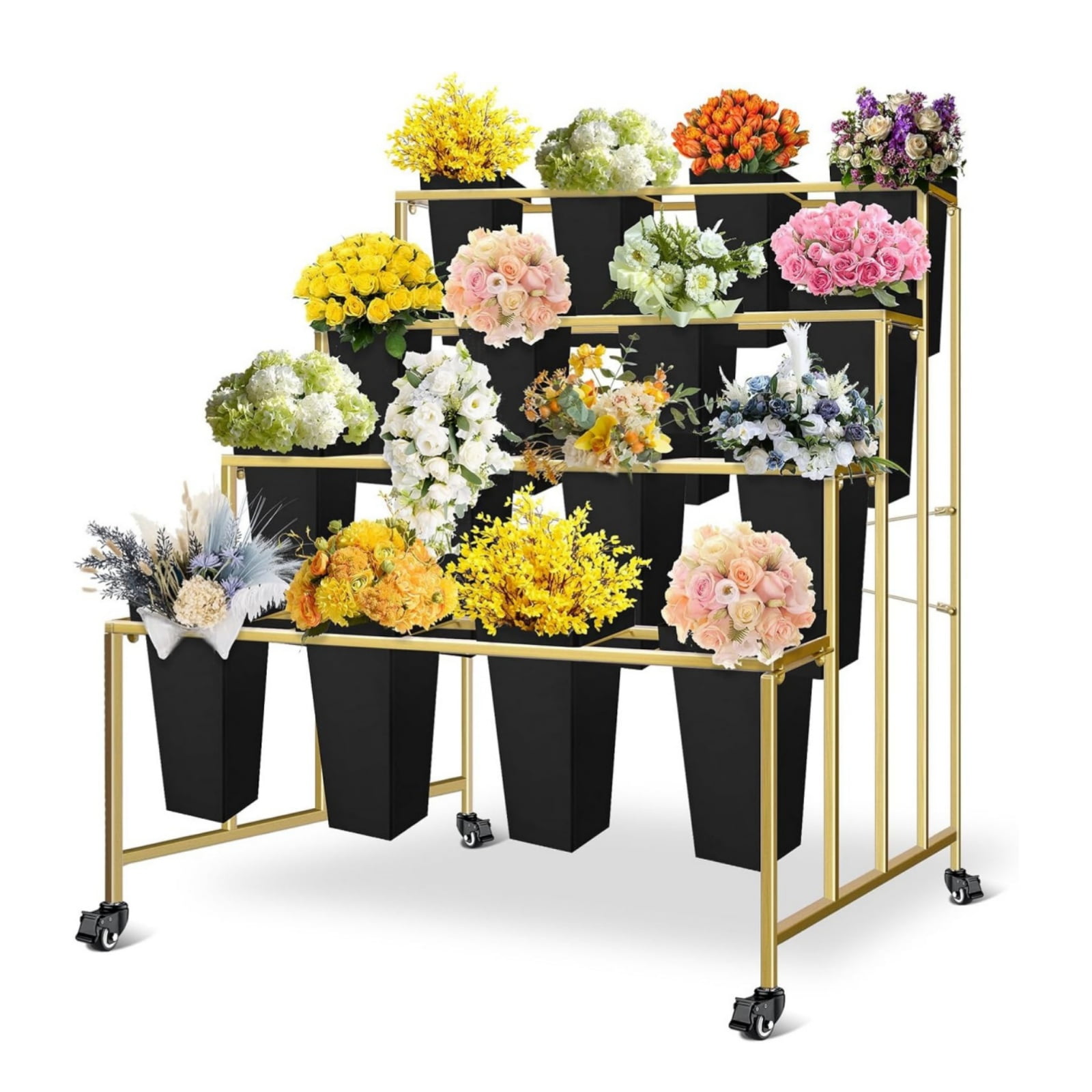 Simin16 Black Buckets Flower Display Stand - 45in Tall 4-Tier Gold ...