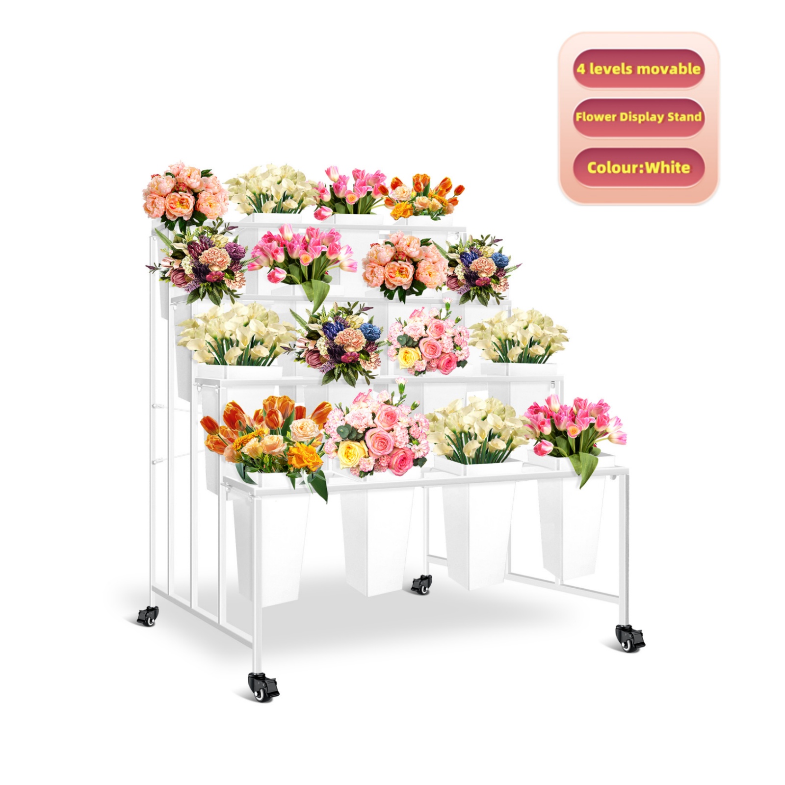 Simin1Pcs White Heavy Duty Flower Rack - 4-Layer Display Stand with ...
