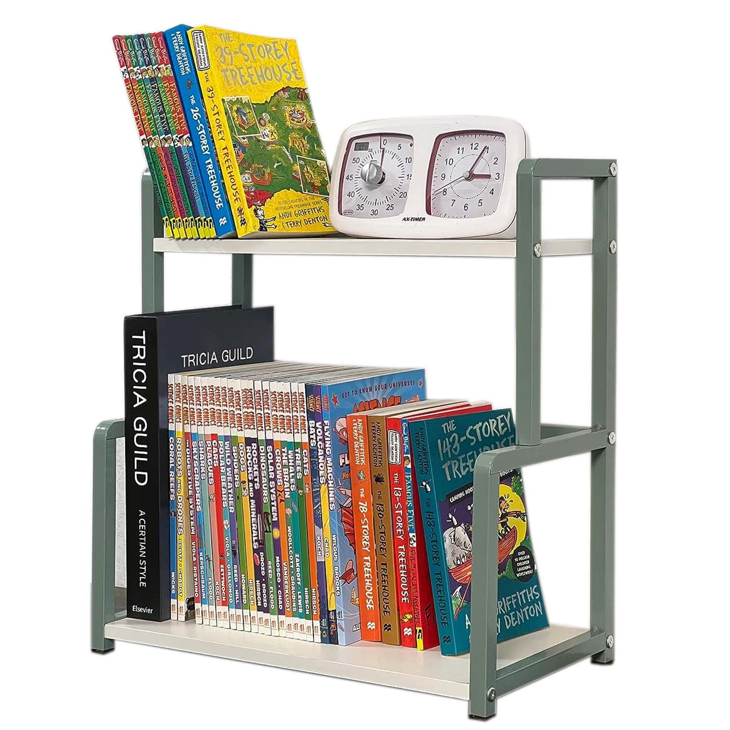 Simmer Stone Bookshelf 2 Tier Metal Shelves Industrial Display Bookcase ...