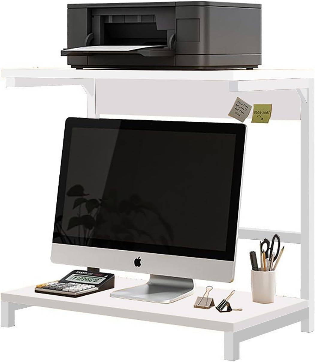 Simmer Stone Steel Tube Wooden Computer Monitor Station 2 Tier Steel ...