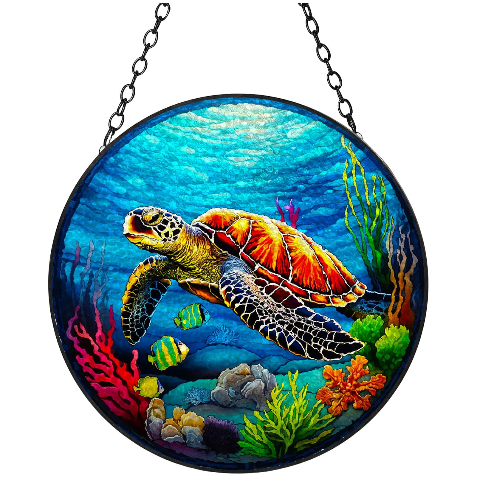 Simming Sea Turtle Coral Stained Glass Suncatcher Handmade Window ...