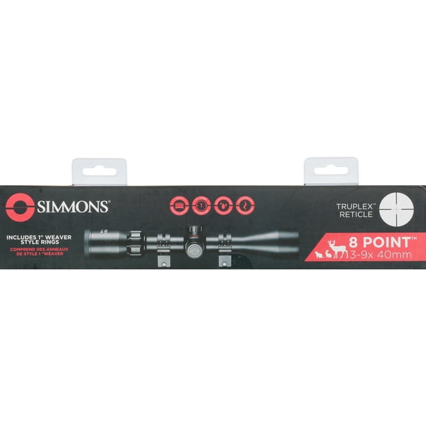 Simmons 8 Point Riflescope Black 3-9x40 Truplex Reticle W/ Rings ...