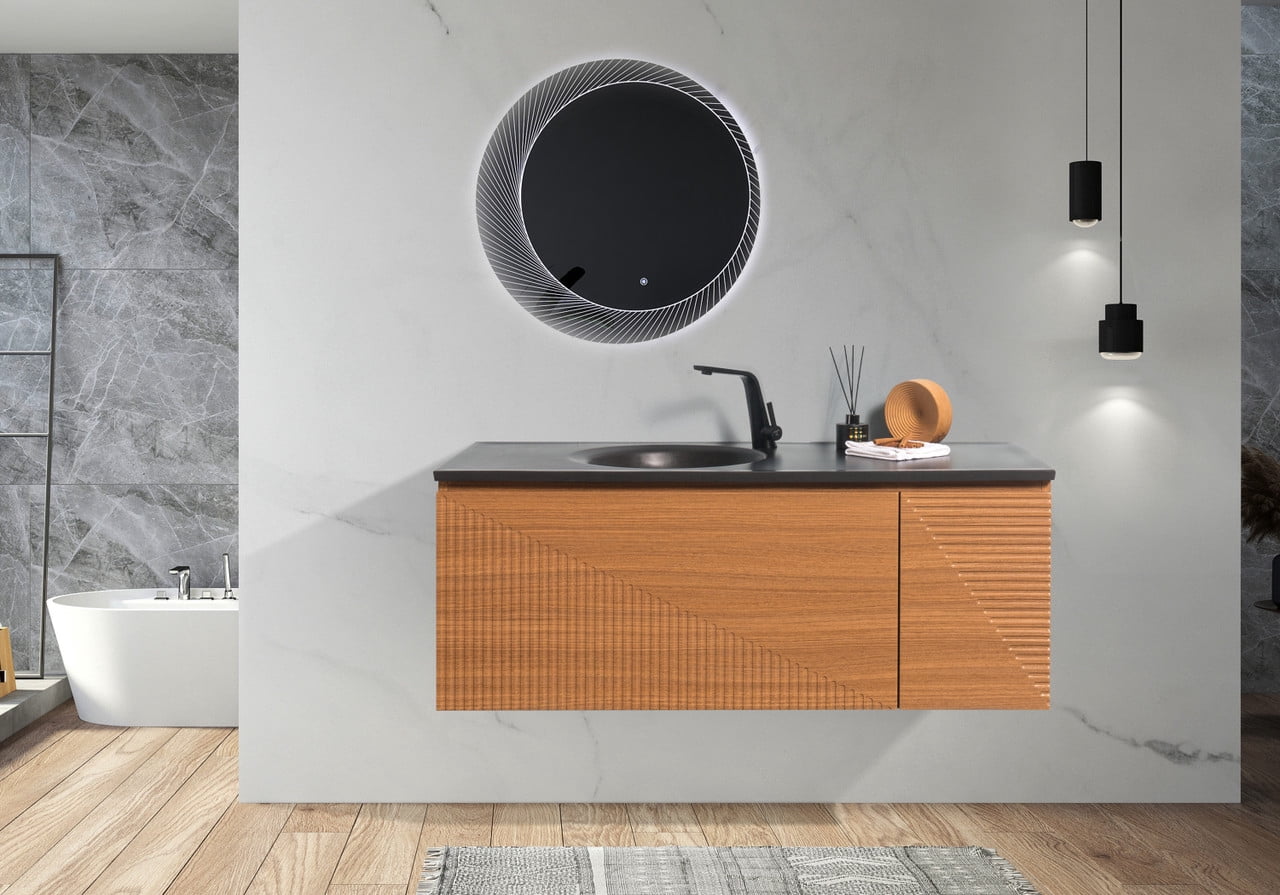 ALMA Simon 48 Inch Wall Mount Bathroom Vanity With Integrated Black ...