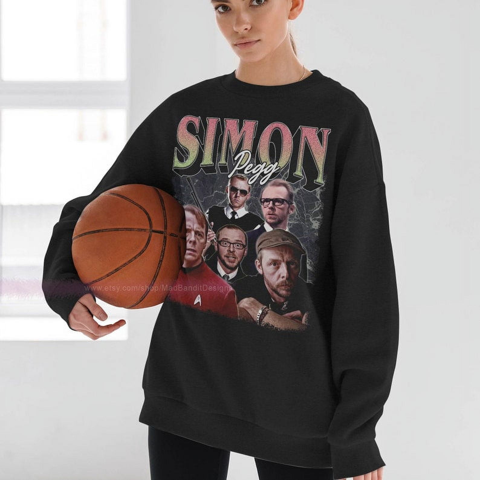 Simon Pegg sweatshirt cool retro rock poster sweater 70s 80s 90s rocker ...