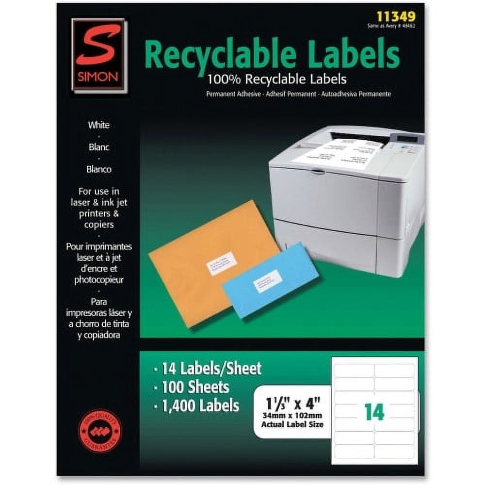 Simon SJ Paper Recyclable Laser/Ink Jet Labels 1.33" x 4" Length ...