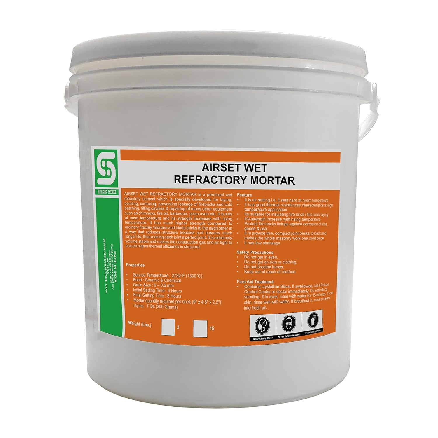 Simond Store - 15 lbs Wet Refractory Mortar - 2700F - for Ceramic Fiber ...