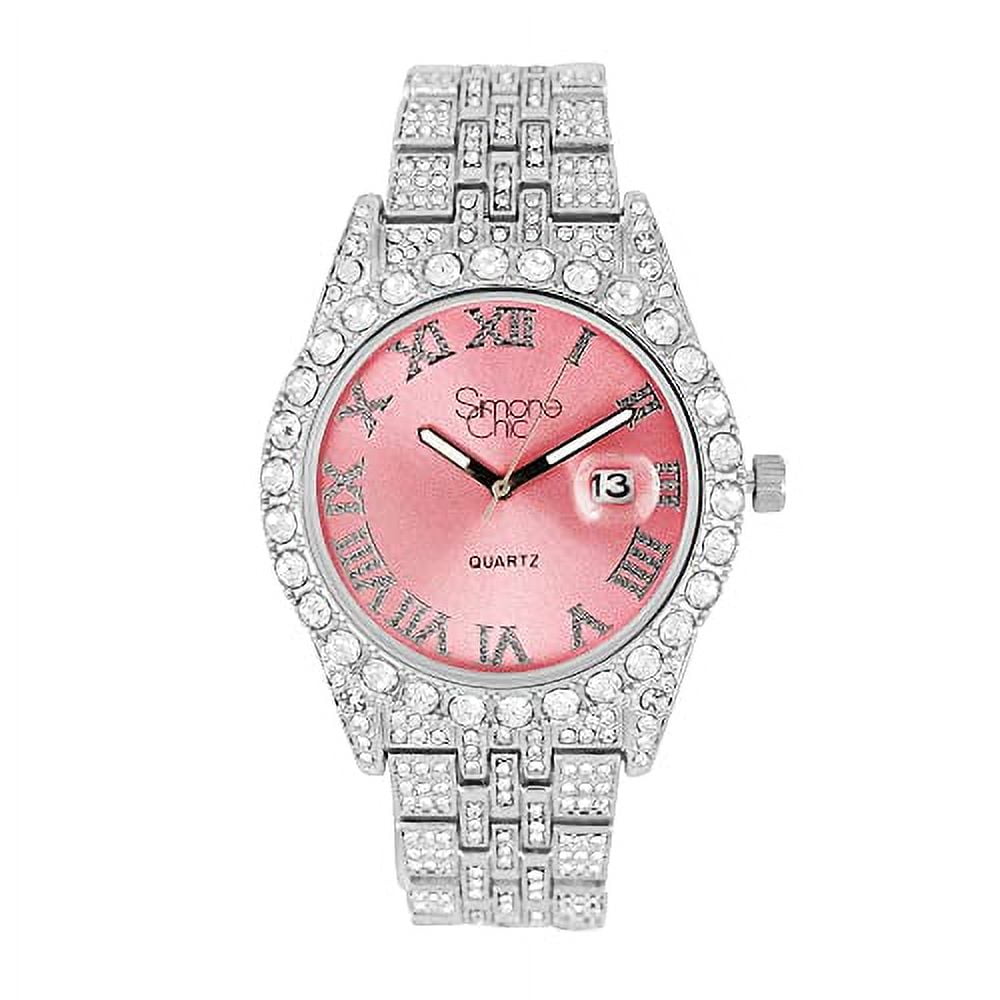 Simone Chic Fully Iced Out Diamond Watch for Women's w/Roman Numerals ...