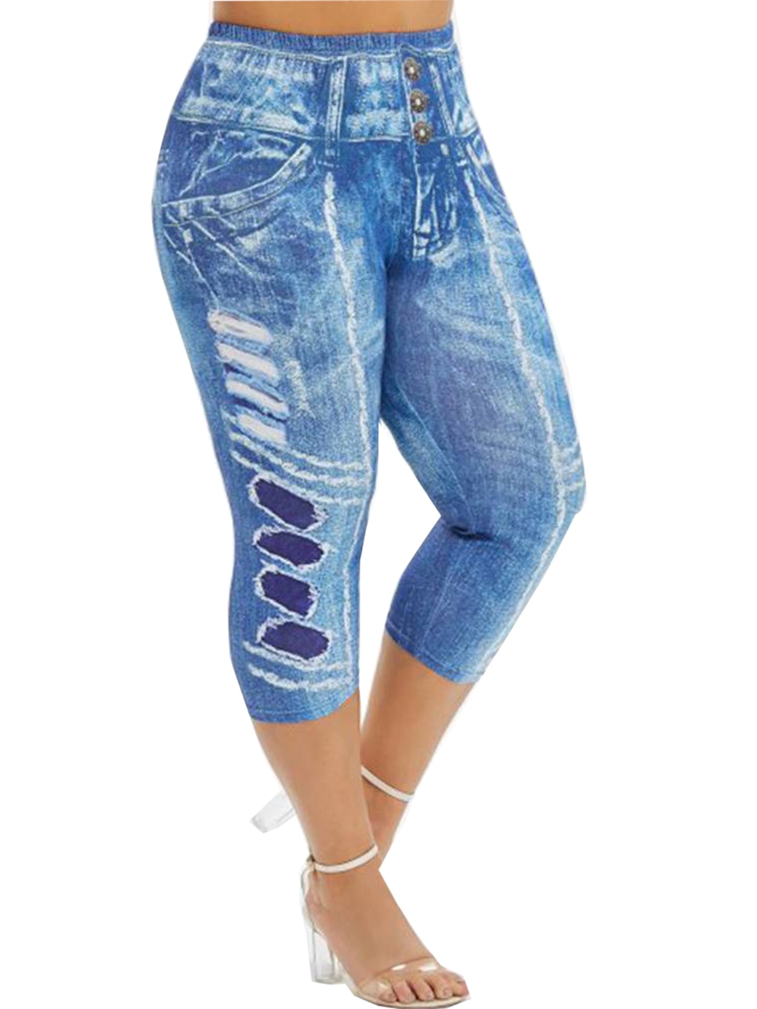 Simooset Womens 3D Printed Skinny Mid-Calf Leggings Females Plus Fake ...