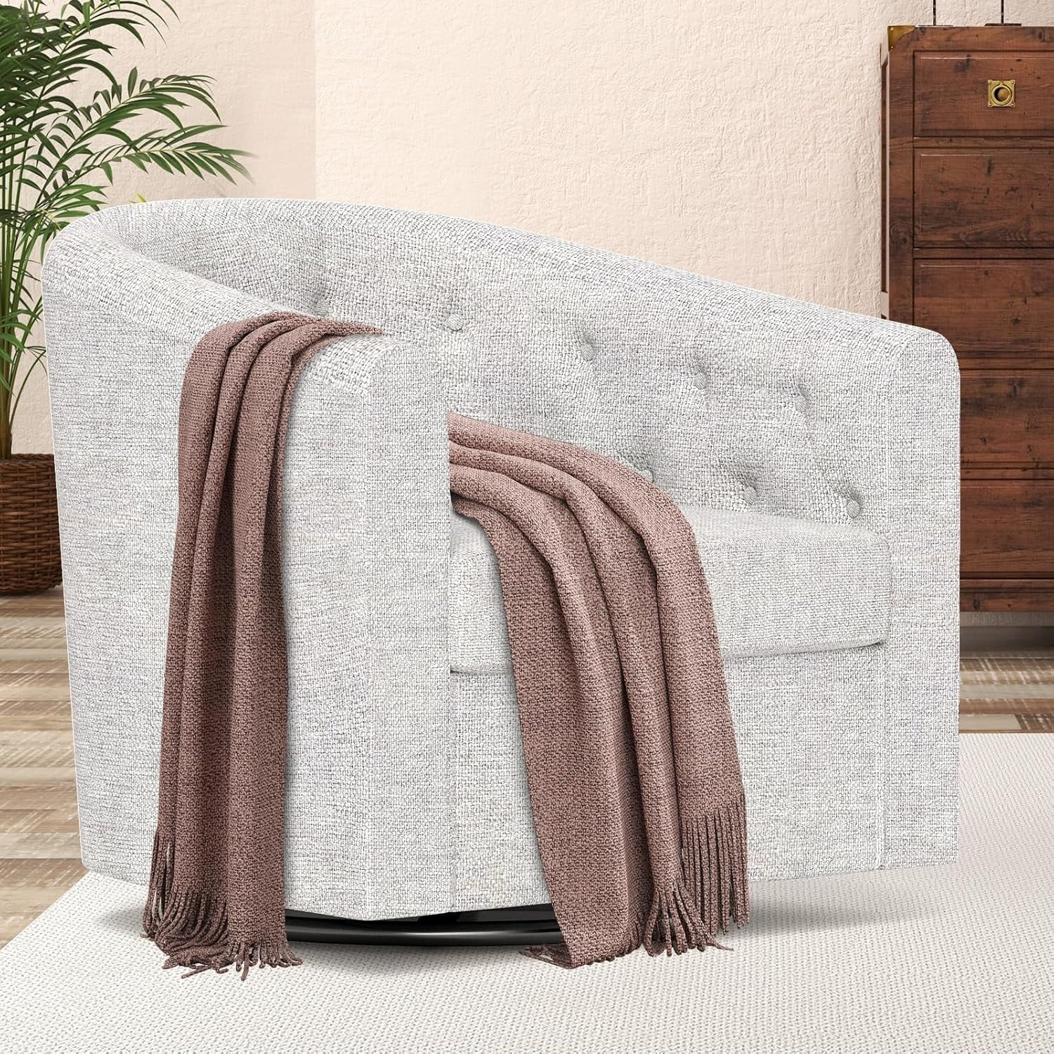 Simore Swivel Accent Chair for Living Room, Fabric Round Swivel Barrel ...