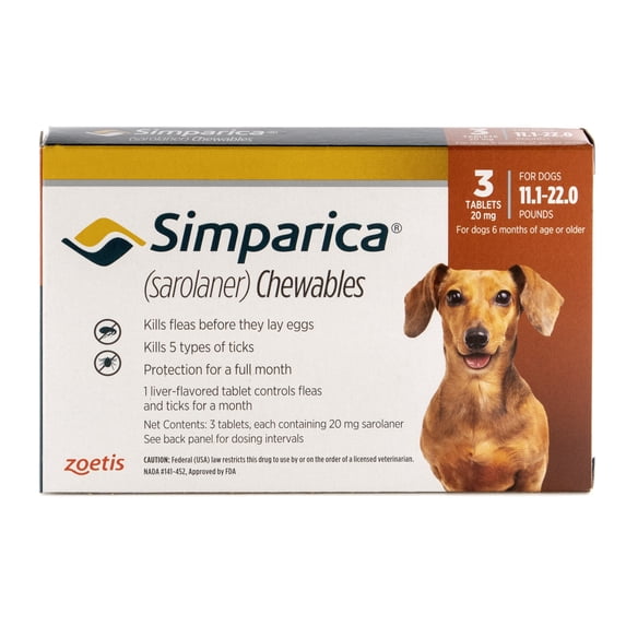Simparica Chewable Tablets for Dogs, 11.1-22 lbs, (Orange Box ...