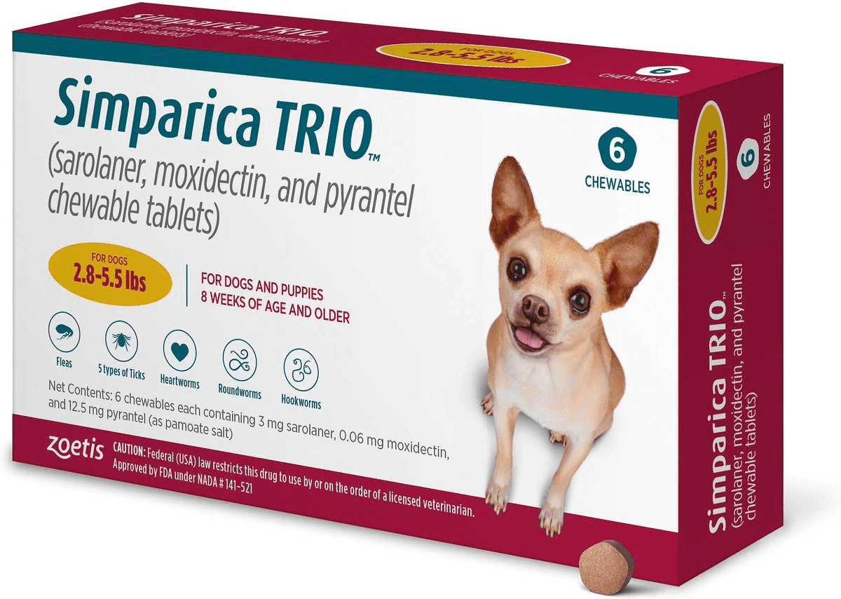 Simparica Trio (sarolaner, moxidectin, and pyrantel chewable tablets ...