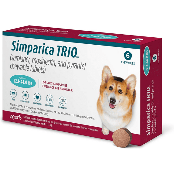 Simparica Trio Chewable Tablet for Dogs, 22.1-44 lbs (Blue Box ...