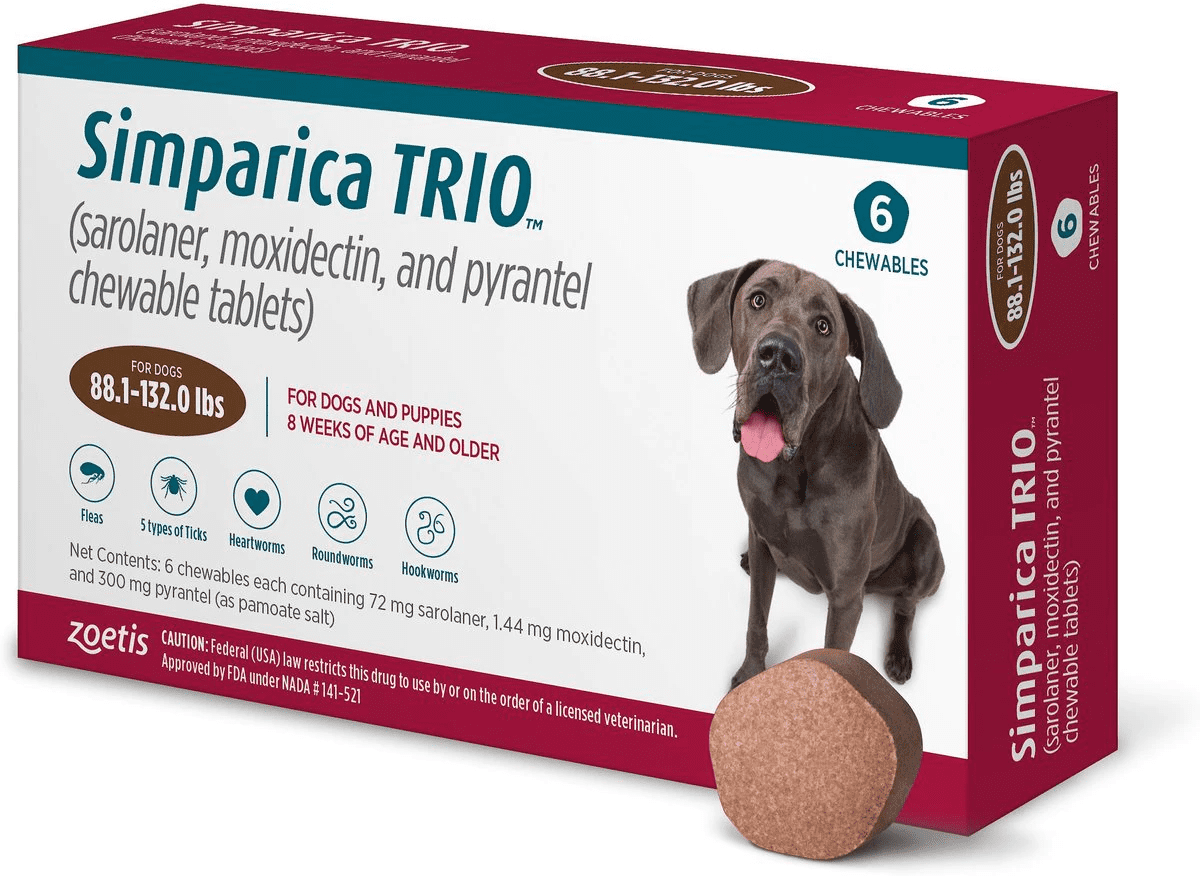 Simparica Trio Chewables for Dogs, 88.1-132 lbs, (Brown Box) - Walmart.com