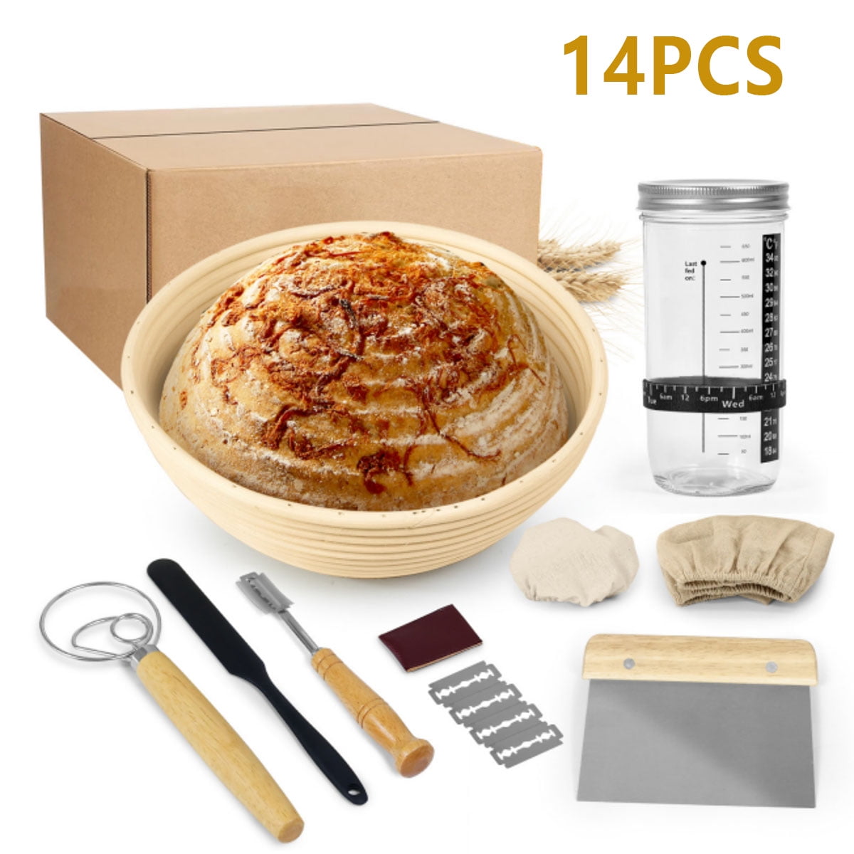 Simperf 14pcs Sourdough Starter Kit, Bread Proofing Basket Set, Natural Rattan Baskets with ...