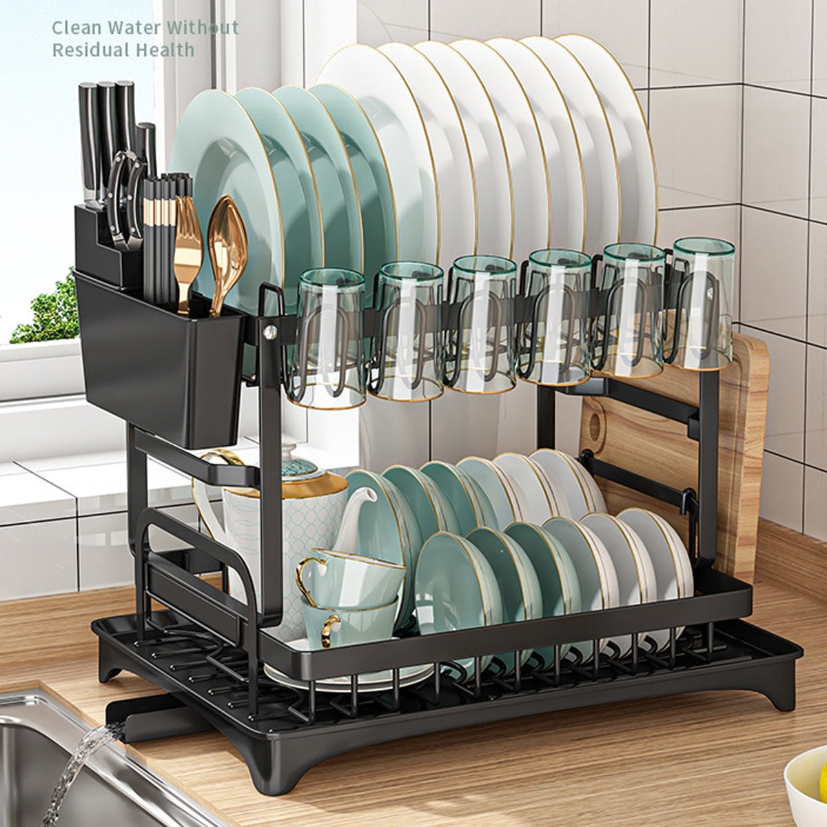 Simperf 2 Tier Dish Racks for Kitchen Counter, Drying Rack with Dish ...