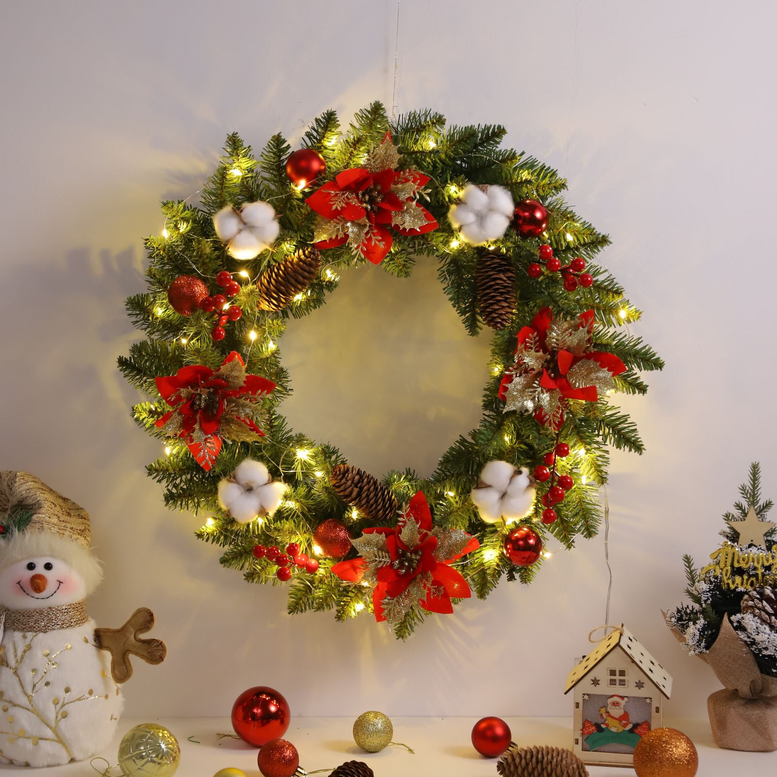 Simperf 20 Inch Christmas Wreath,Hanging Christmas Wreath with LED ...