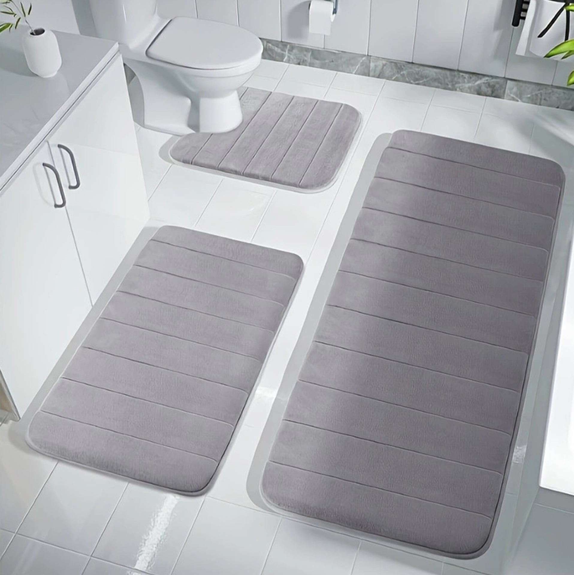 Simperf 3pcs Bathroom Rugs Set with U-Shaped Mat, Non Slip, Water ...