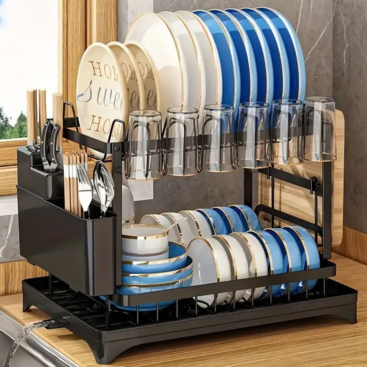 Simperf Dish Racks for Kitchen Counter, 2 Tier Stainless Steel Dish ...
