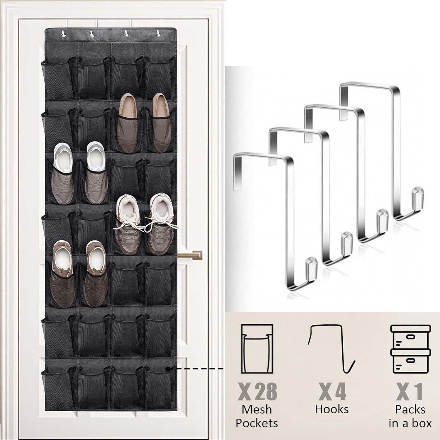 Simperf Over the Door Shoe Organizers, with 28 Large Thickened Mesh ...