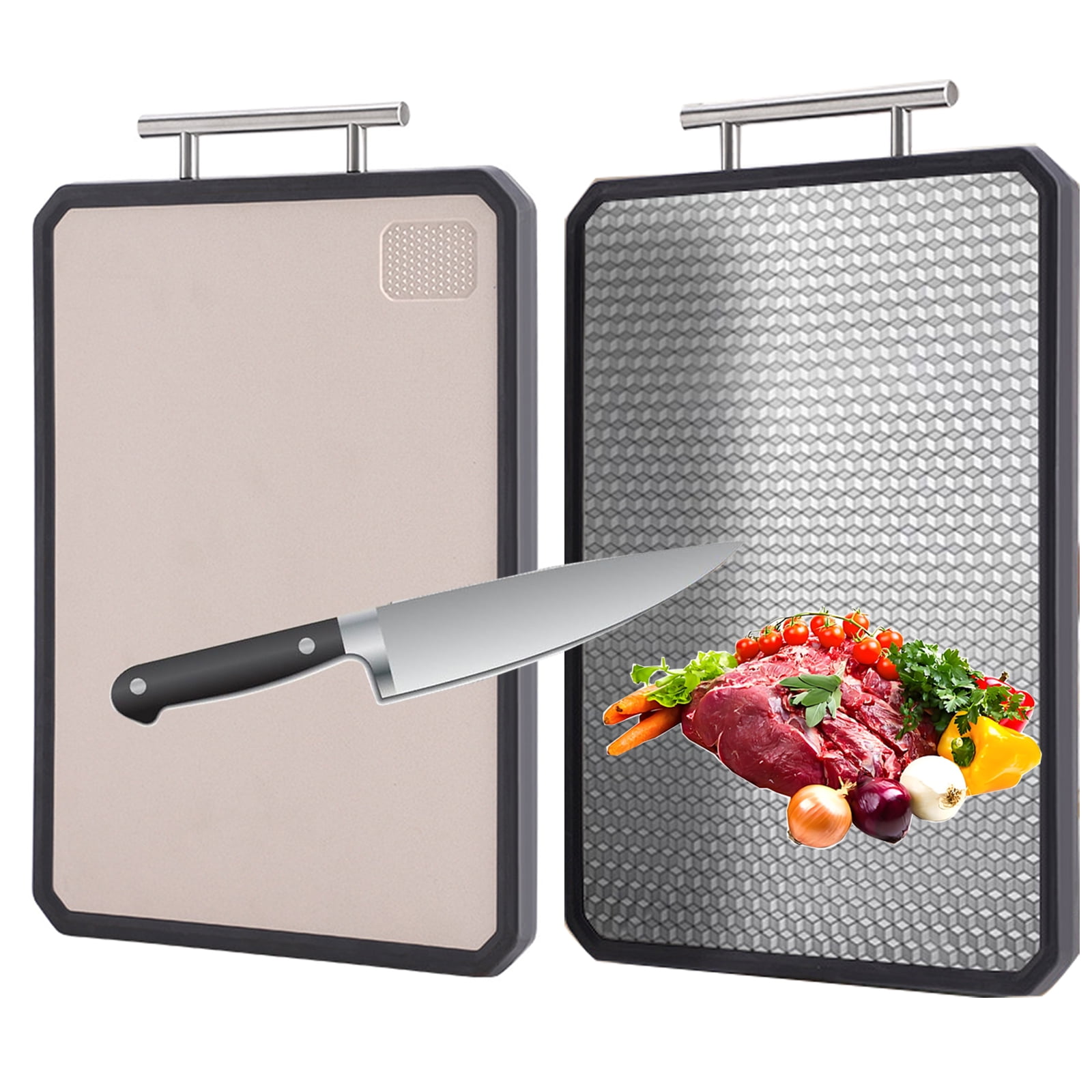 Simperf Double Sided 304 Stainless Steel & Wheat Straw Cutting Board ...