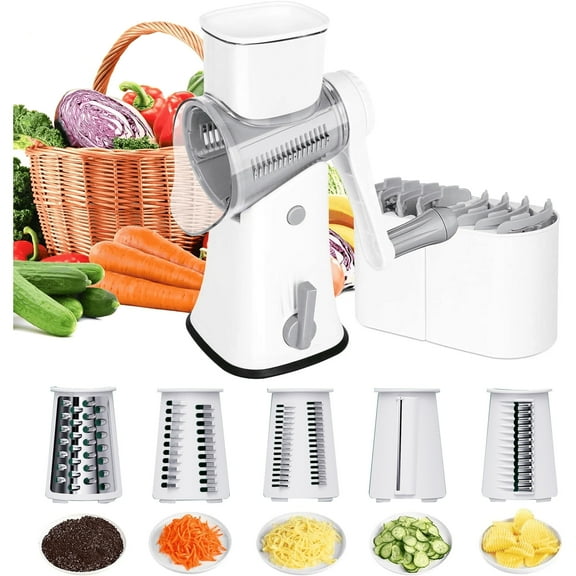 5-in-1 Manual Rotary Grater for Kitchen, Vegetable Slicer and Cheese ...