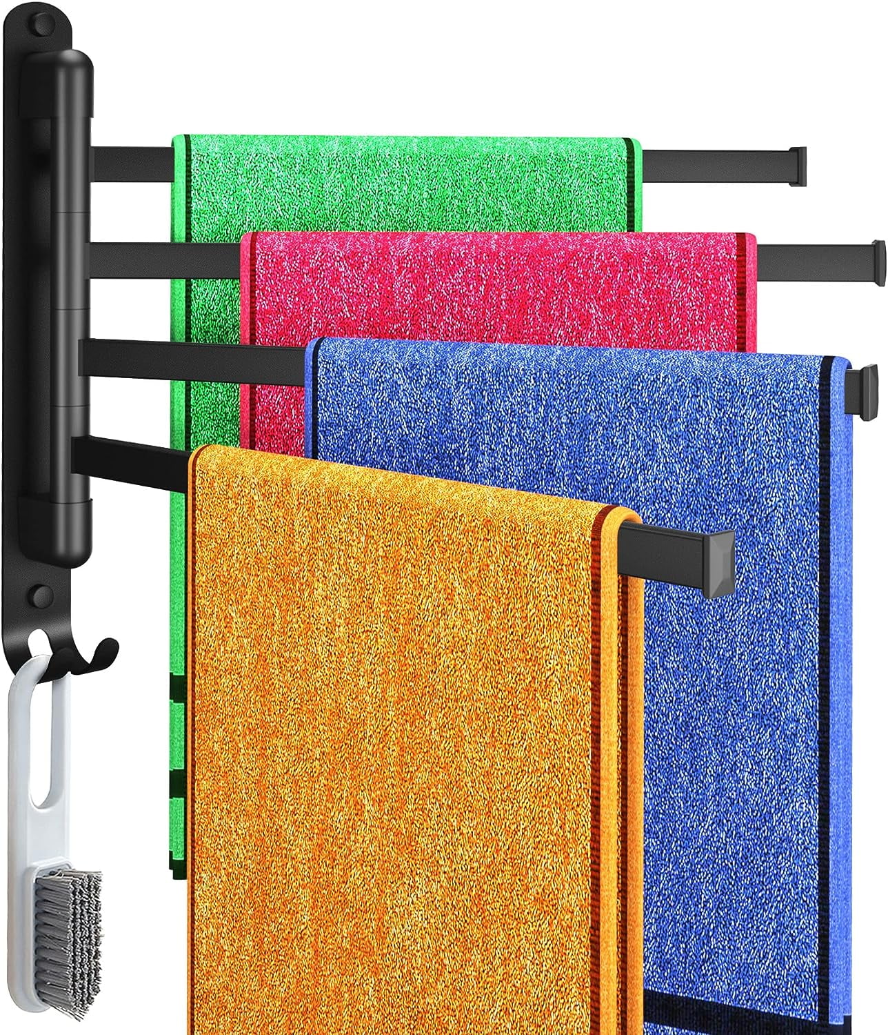 Simperf Swivel Towel Rack,Wall Mounted Black Towel Bar with 4-Arm Towel ...