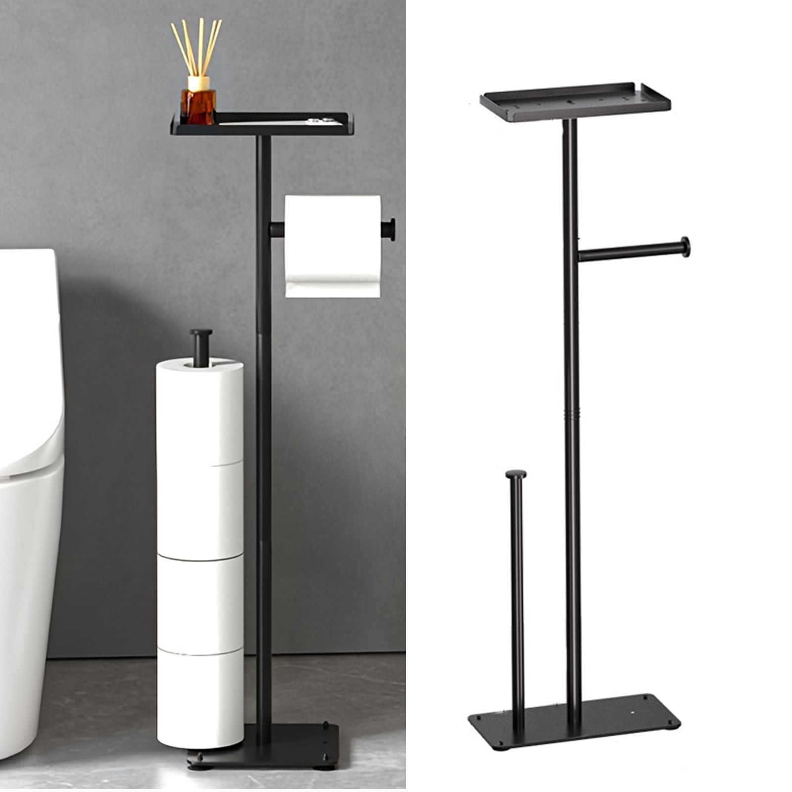 Simperf Toilet Paper Holder Stand with Top Storage Shelf, Black Toilet ...
