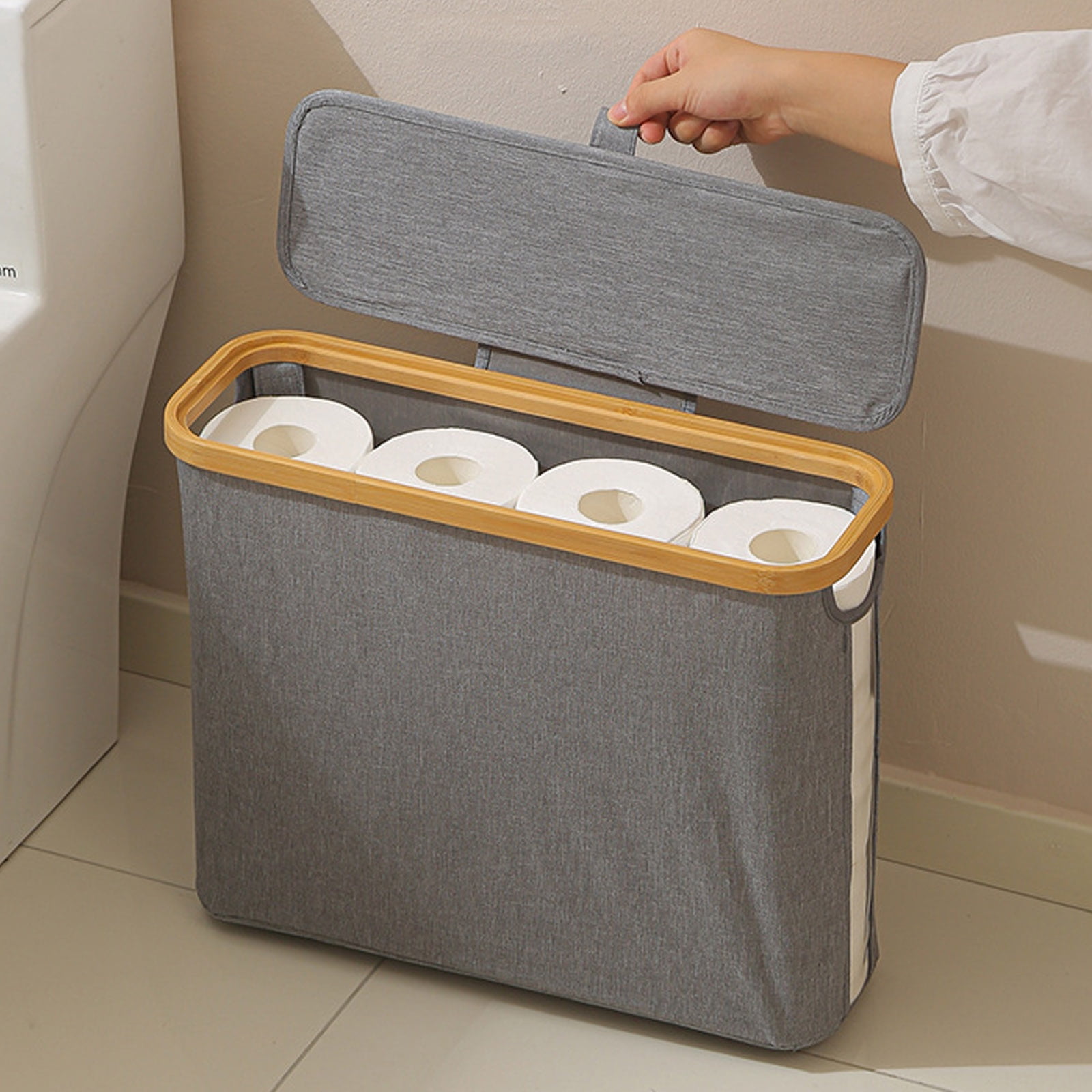 Simperf Toilet Paper Storage Basket with Lid, Bamboo Toilet Paper ...