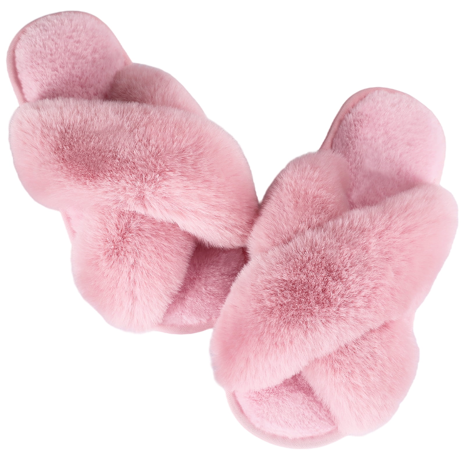 Simperf Women's Fuzzy Slippers Plush Cross Band Open Toe House Thick ...