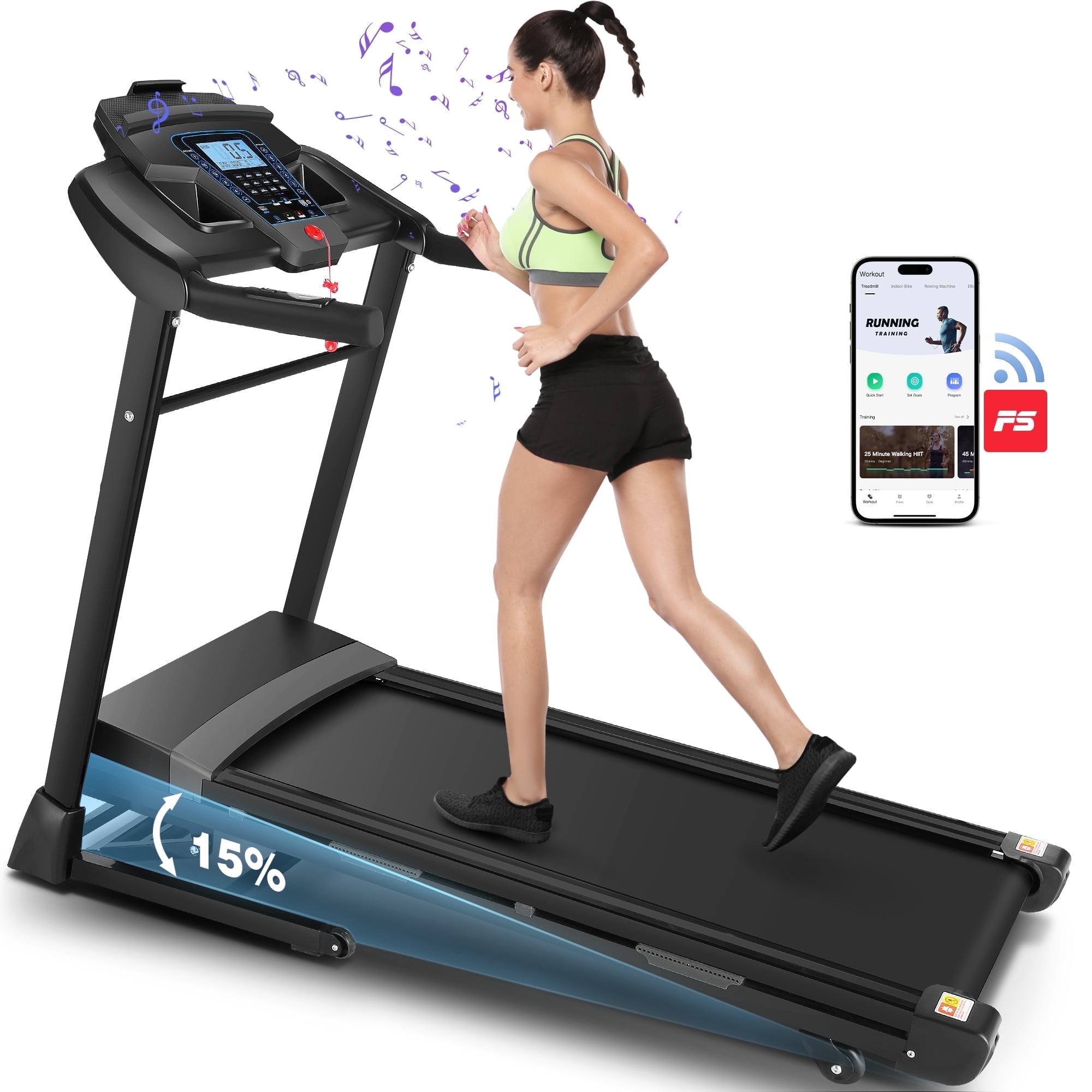 Tikmboex Auto Incline Treadmill with 15Level, 3.25HP Treadmill for Home ...