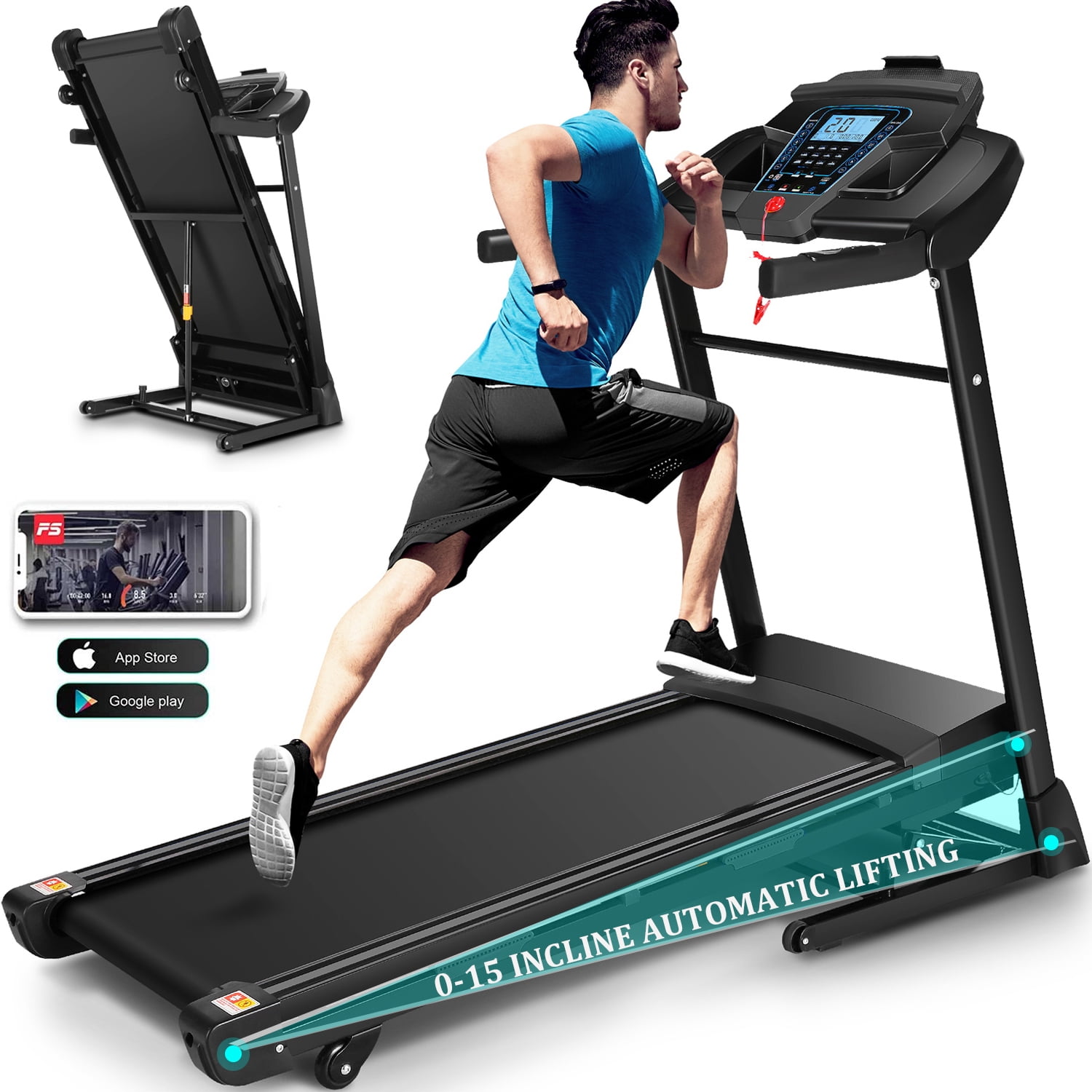 Simpfree Auto Incline Treadmill 300 lb Capacity, 3.25HP Folding ...