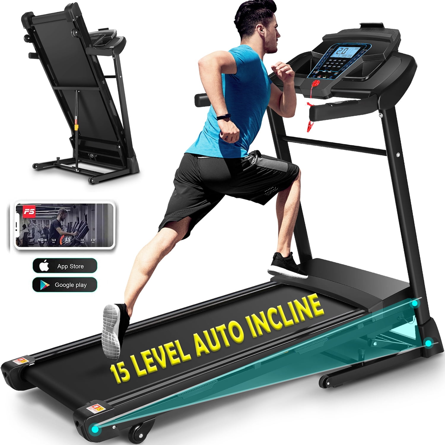 Simpfree Auto Incline Treadmill 300 lb Capacity, 3.25HP Folding ...