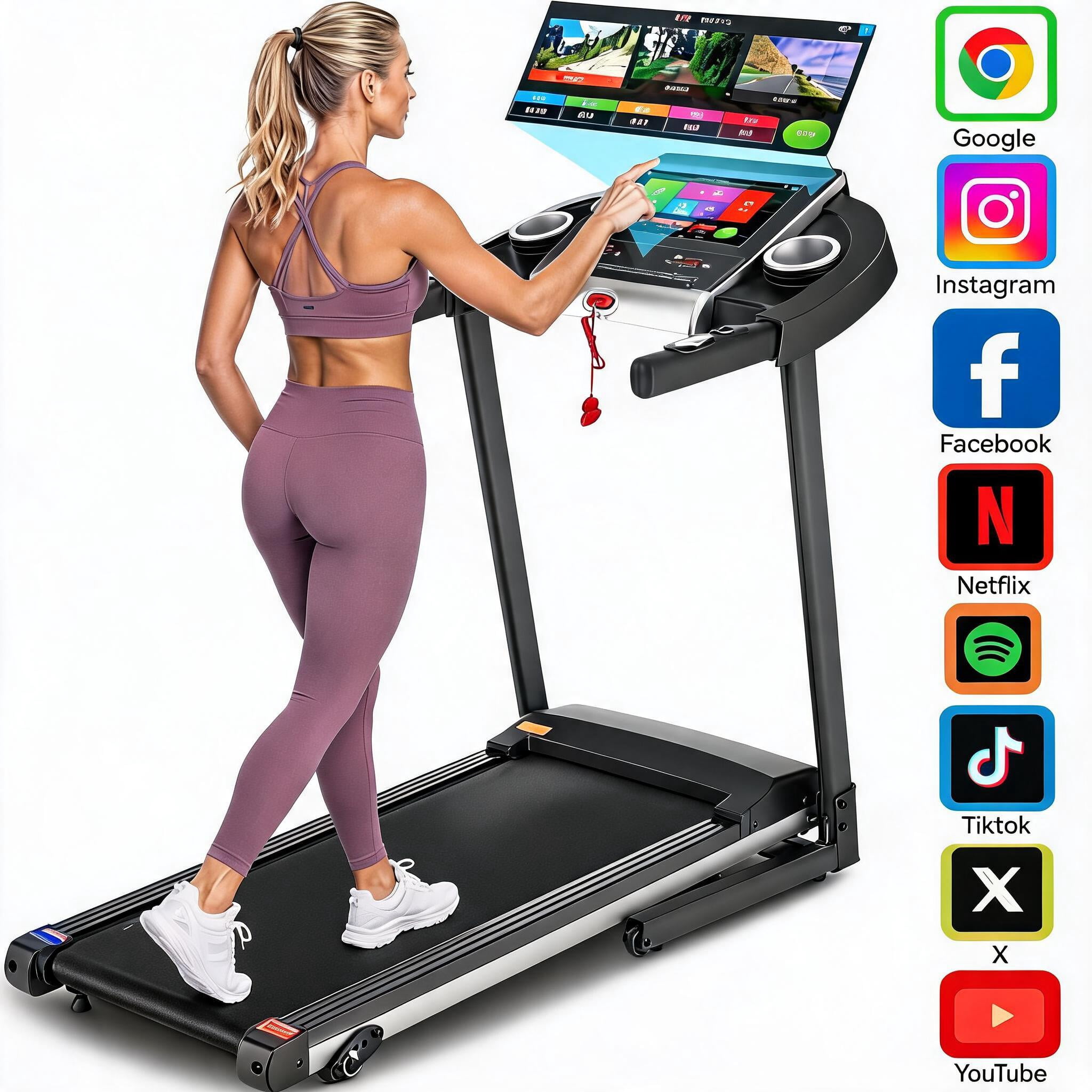"Simpfree 10"" HD Touchscreen Treadmill with 3D Virtual Sports, 3.25HP ...