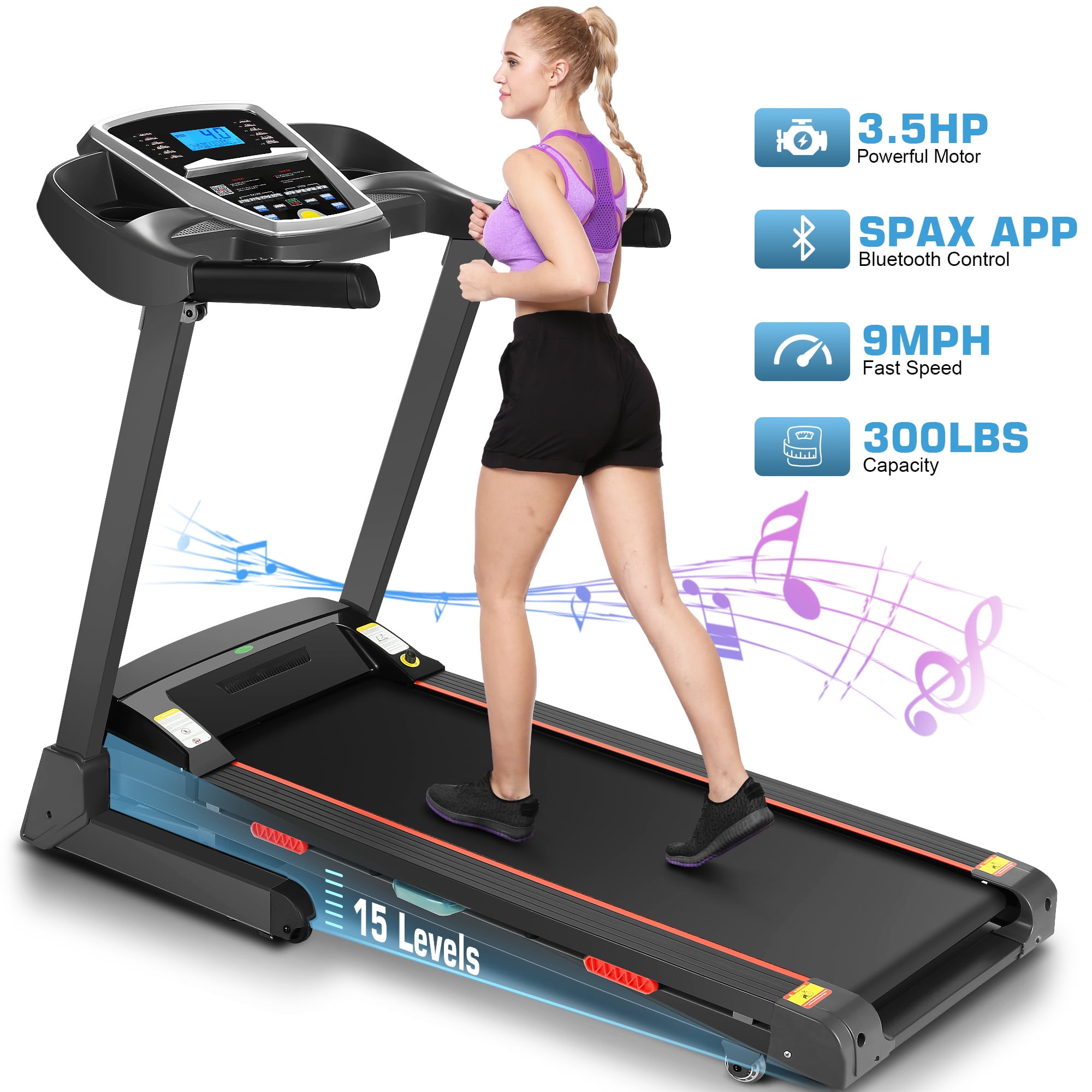 Simpfree Treadmill with 15-Level Auto Incline, 300LBS Electric ...