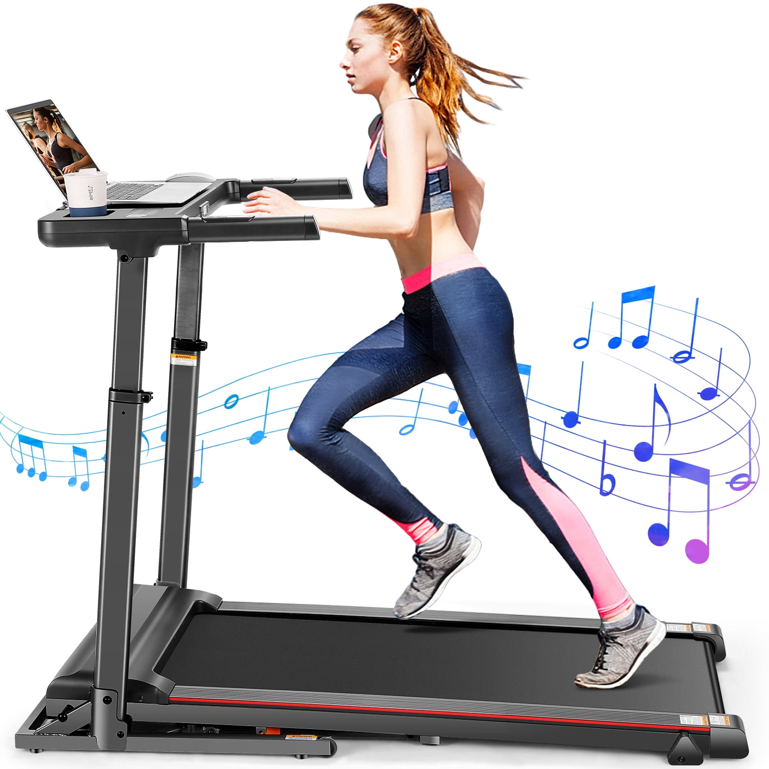Simpfree Treadmill with Desk Workstation & Adjustable Height, 300LBS ...
