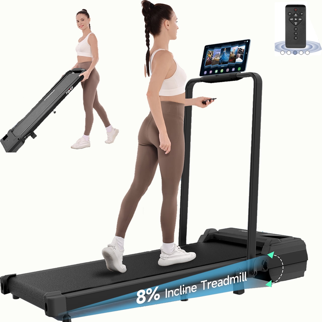 Simpfree Incline Walking Pad Treadmill with Handle Bar,2 in 1 Under ...