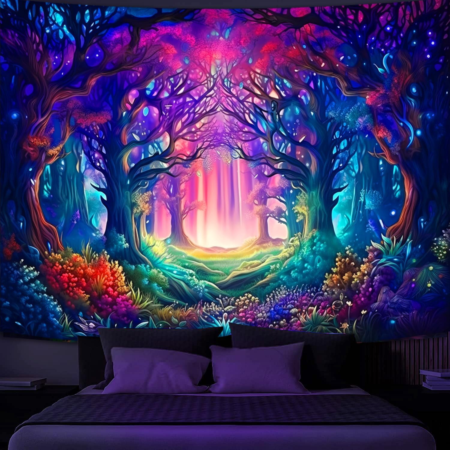 Simpkeely Blacklight Fantasy Forest Tapestry, UV Reactive, 59.1" x 80 ...