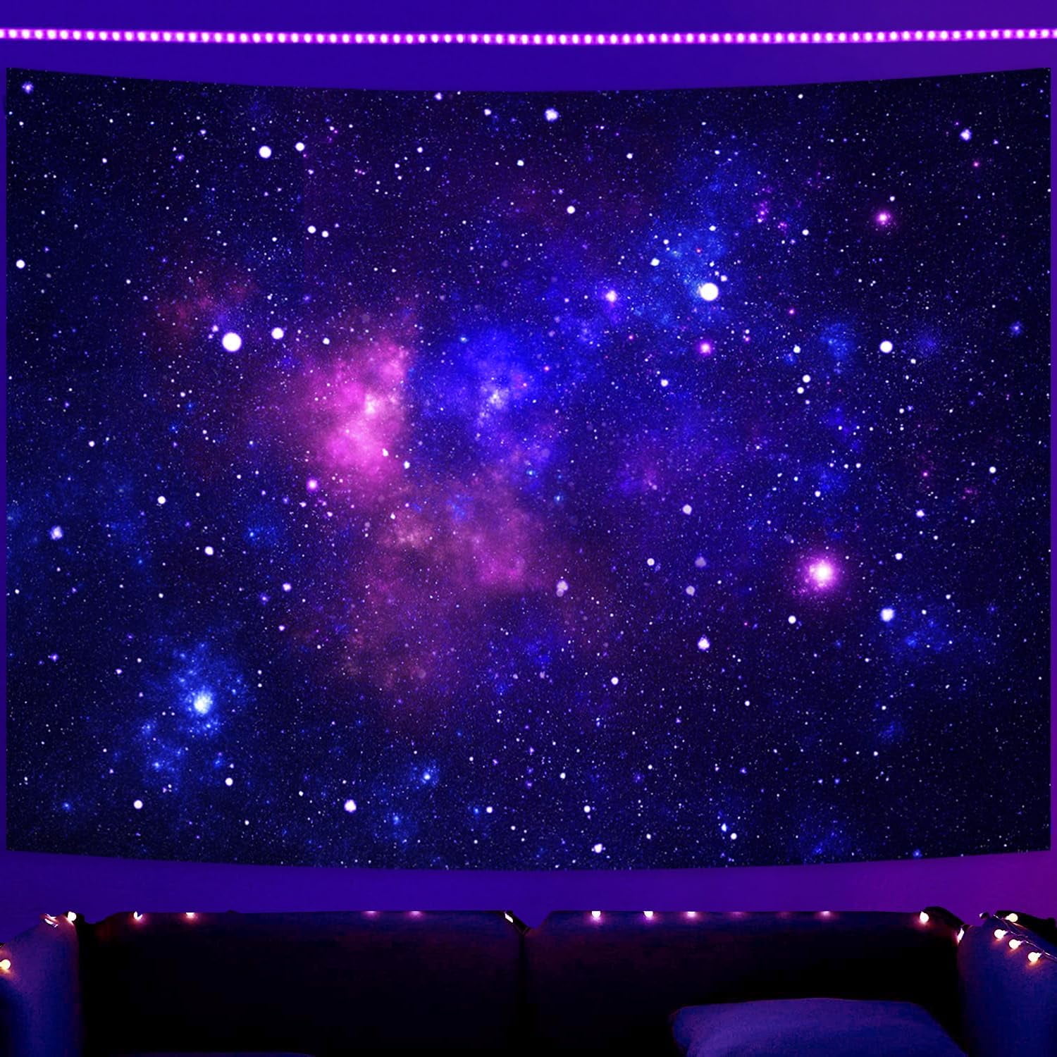 Simpkeely Blacklight Galaxy Tapestry, Blue Space Starry Sky Stars Night ...