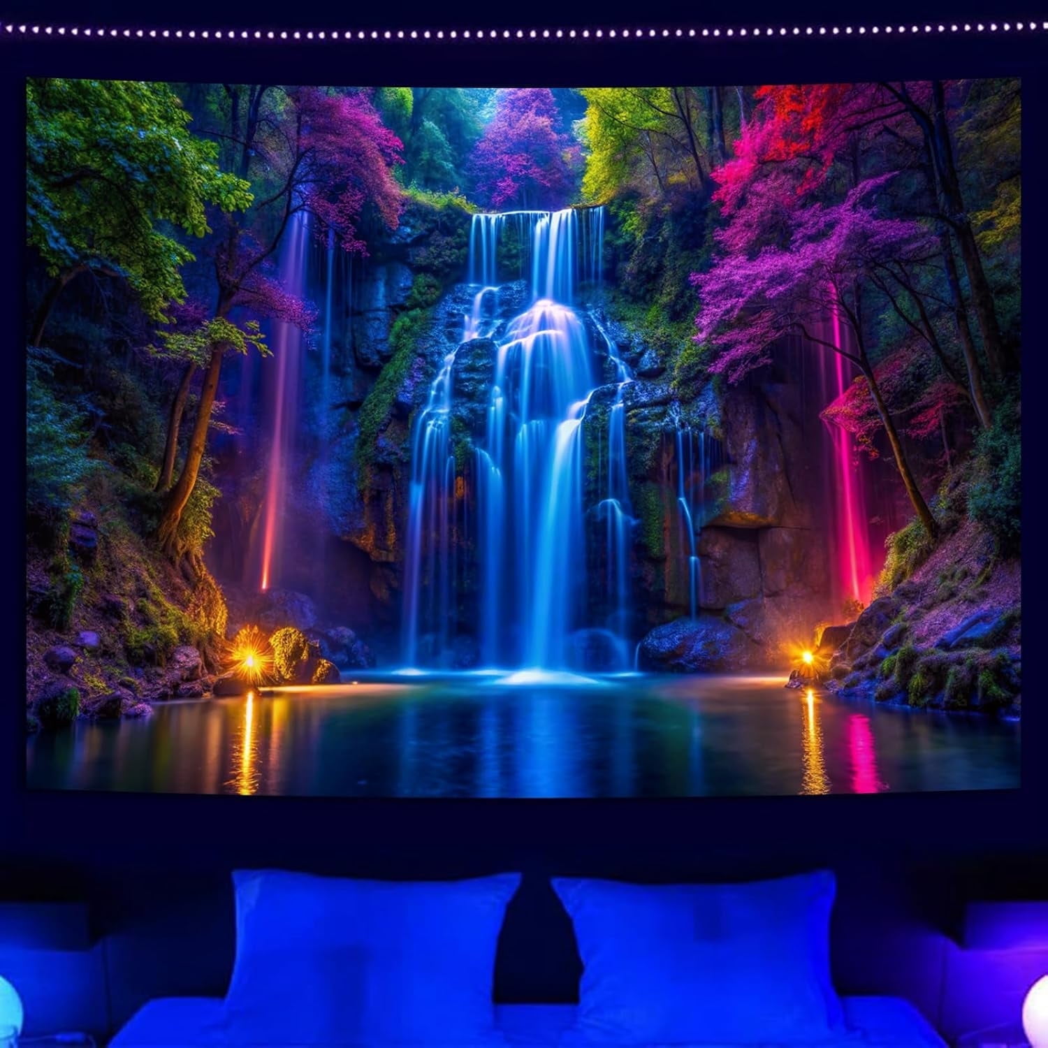 "Simpkeely Blacklight Waterfall Tapestry, UV Reactive Glow in the Dark ...