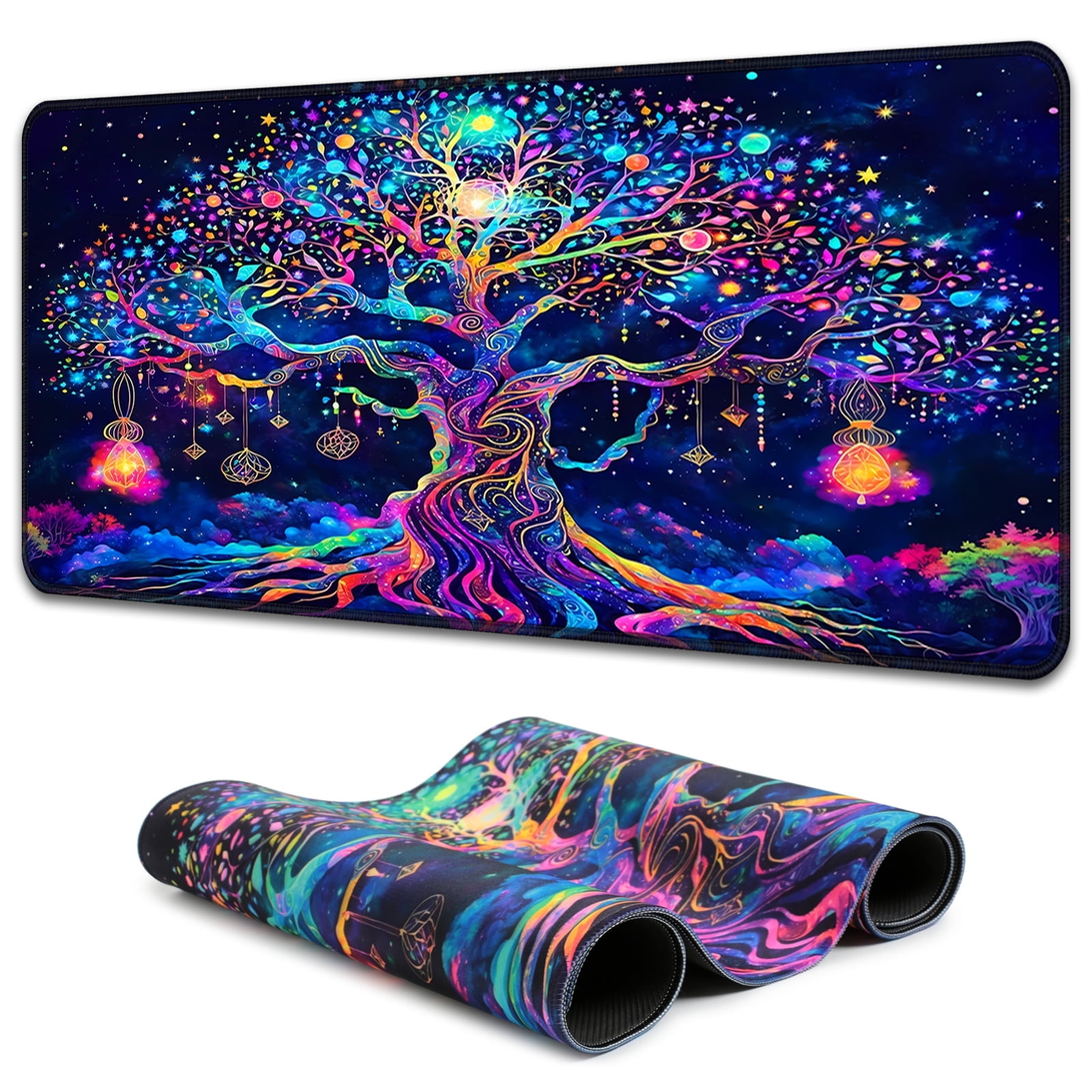 Simpkeely Colorful Tree of Life Mouse Pad, Blacklight Gaming Extended ...