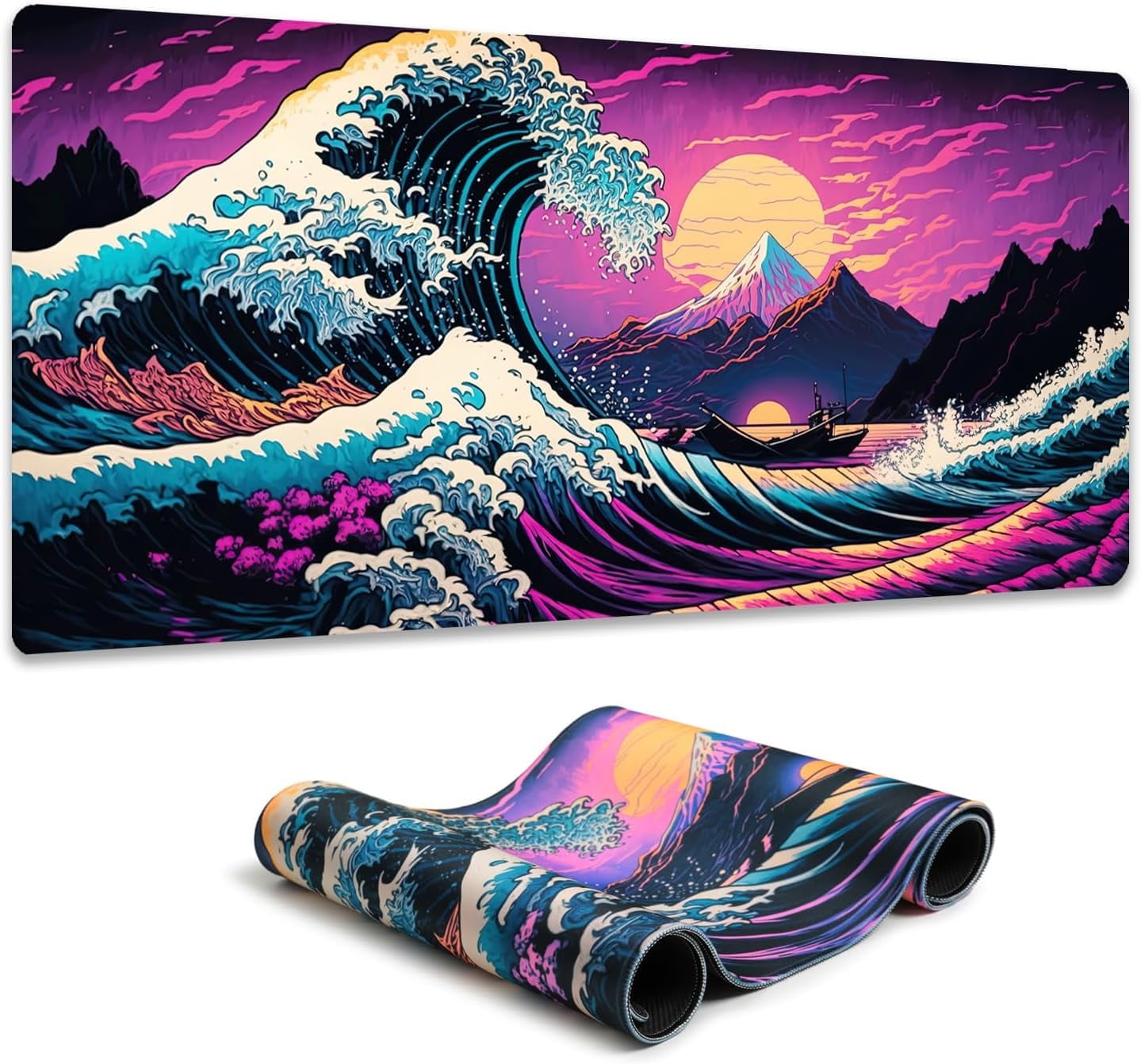 Simpkeely Japanese Sea Wave Mouse Pad, Blacklight Kanagawa Gaming ...
