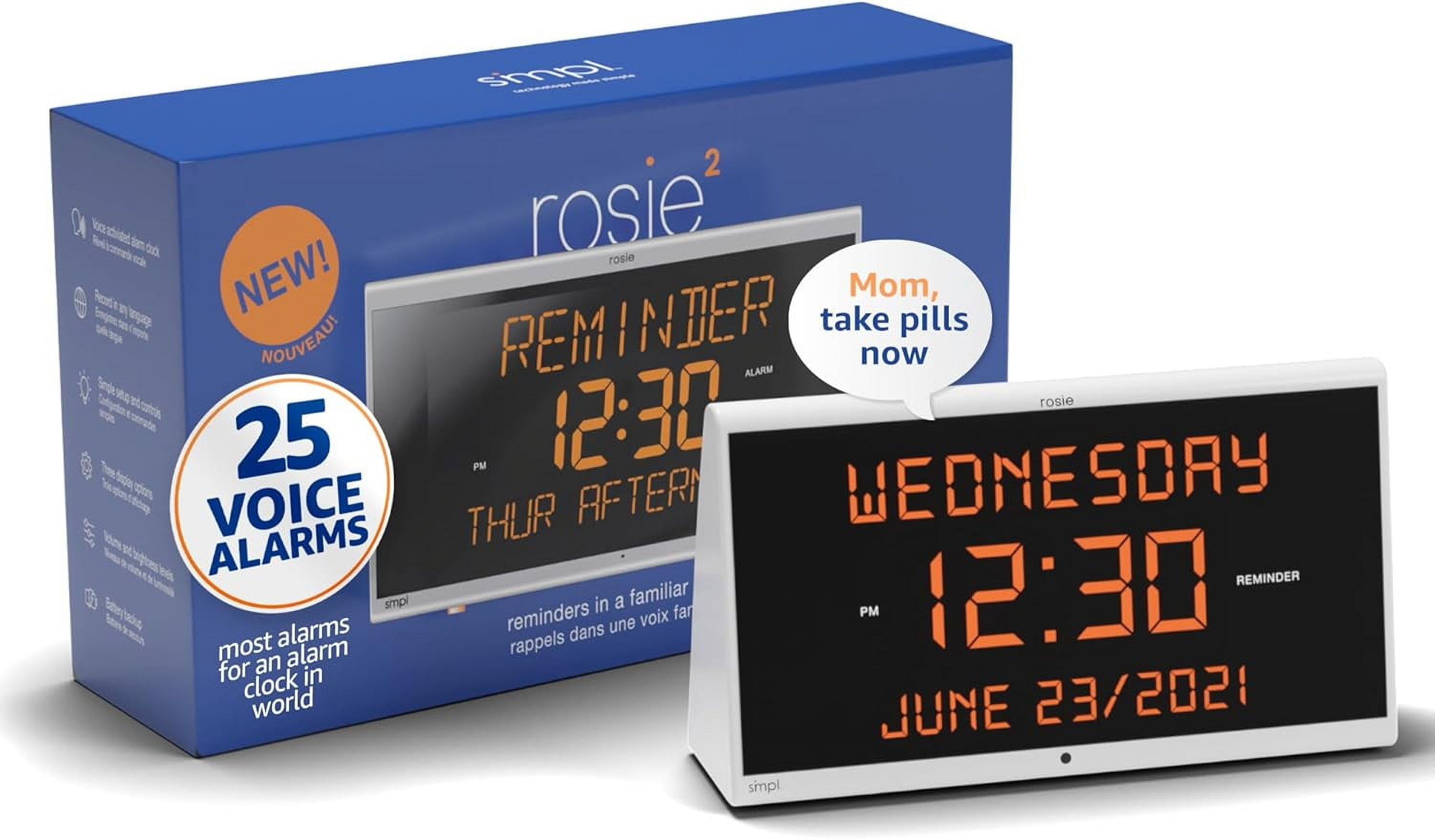 Simpl Rosie Reminder Large Display Talking Alarm Clock – 25 ...