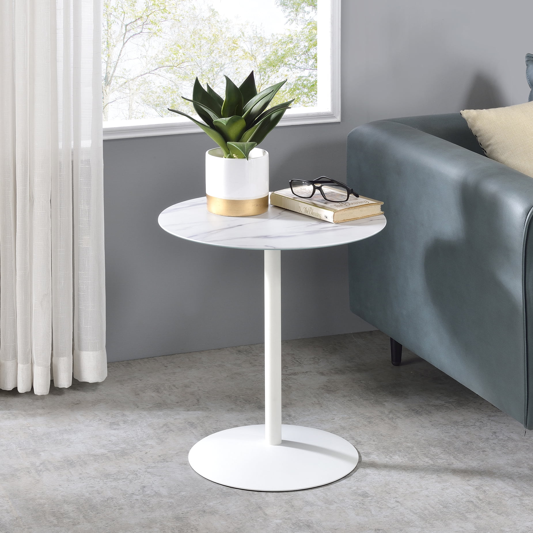 Simple 17.5-inch End Table with 3D Marble Glass Top - Fits in Small ...