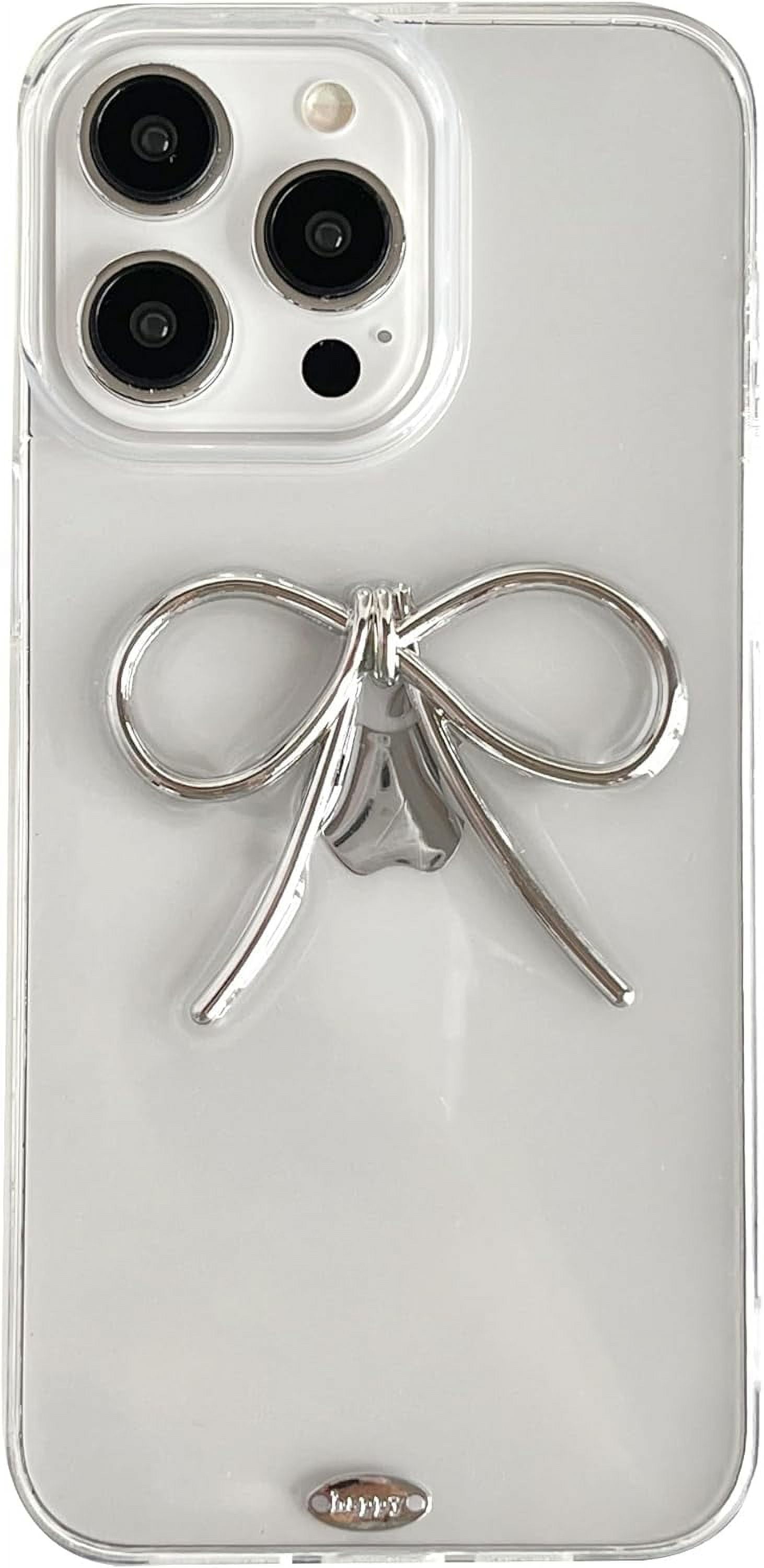 Simple 3D Bow Clear Soft Phone Case Compatible with iPhone Case (Silver ...