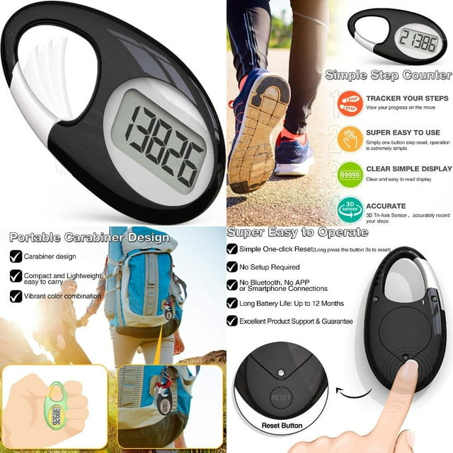 Simple 3D Step Counter Walking Pedometer Steps Tracker with Neck ...