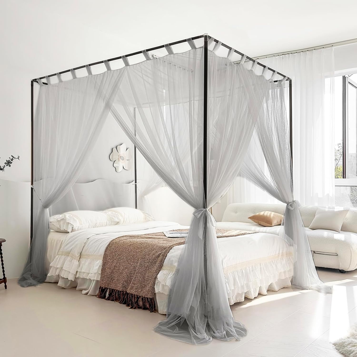 Simple 4 Corners Post Curtain Bed Canopy Bed Frame Canopies Net,Bedroom ...