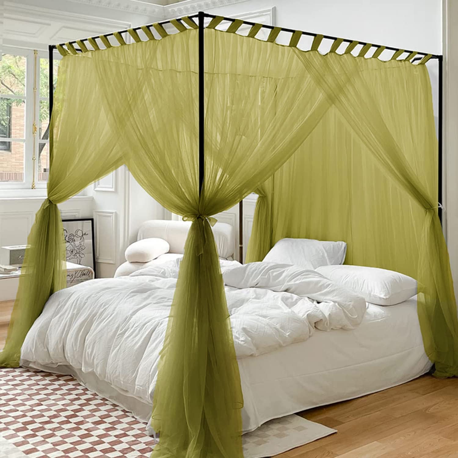 Simple 4 Corners Post Curtain Bed Canopy Bed Frame Canopies Net,Bedroom ...